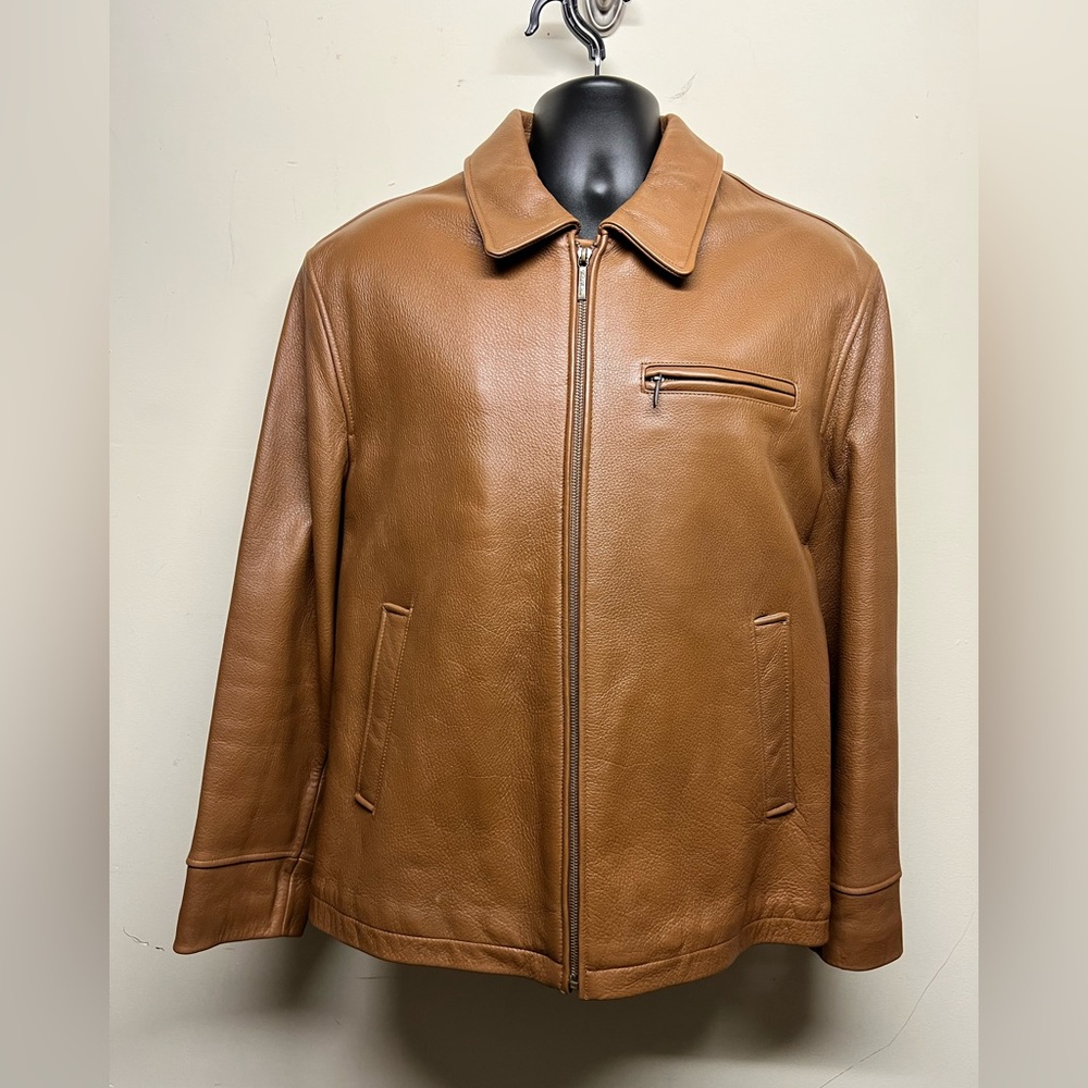 Men’s Brooks Brothers Cognac Leather Jacket Large - Gem